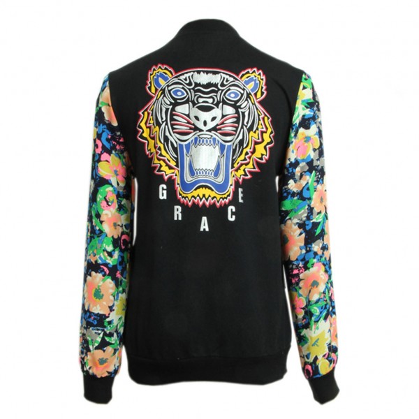 Tiger Baseball Jacket With Floral Sleeves on Luulla